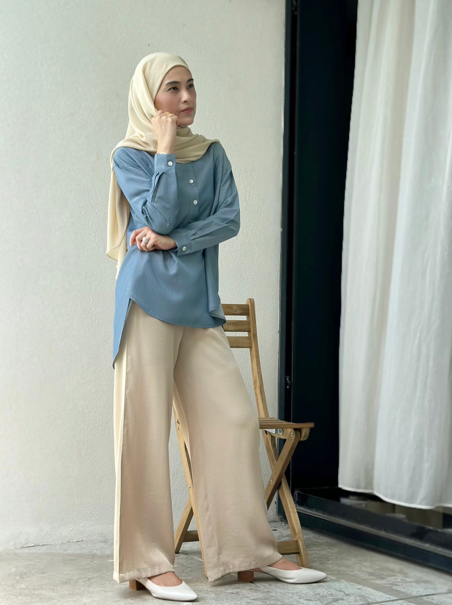 ALMA Asymmetric Blouse in Dusty Blue (Top Only) – KENIT®